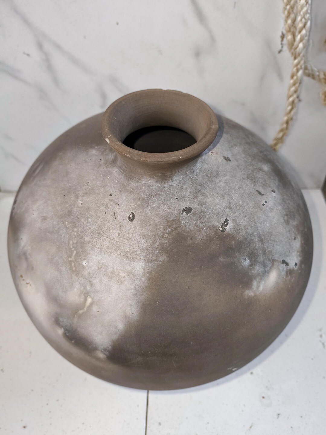 Handmade Terracotta Vase Rustic Clay Pottery Aged Round Vessel Vintage ...