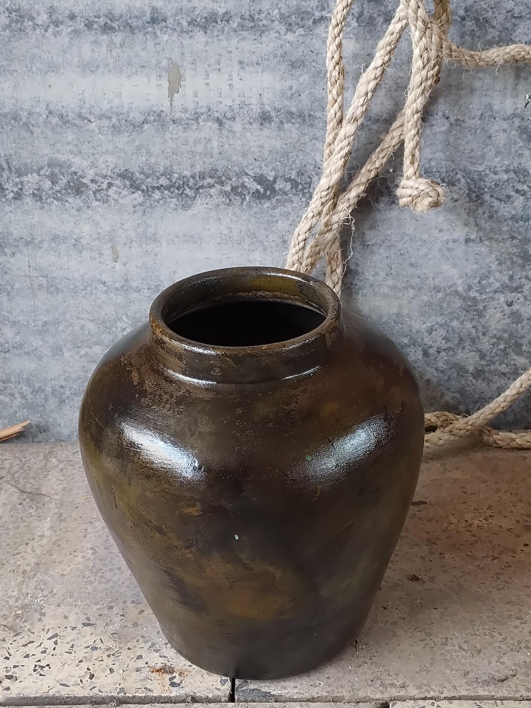 Large Antique Thai Water Jar, 19th Century Brown Glazed Pottery ...
