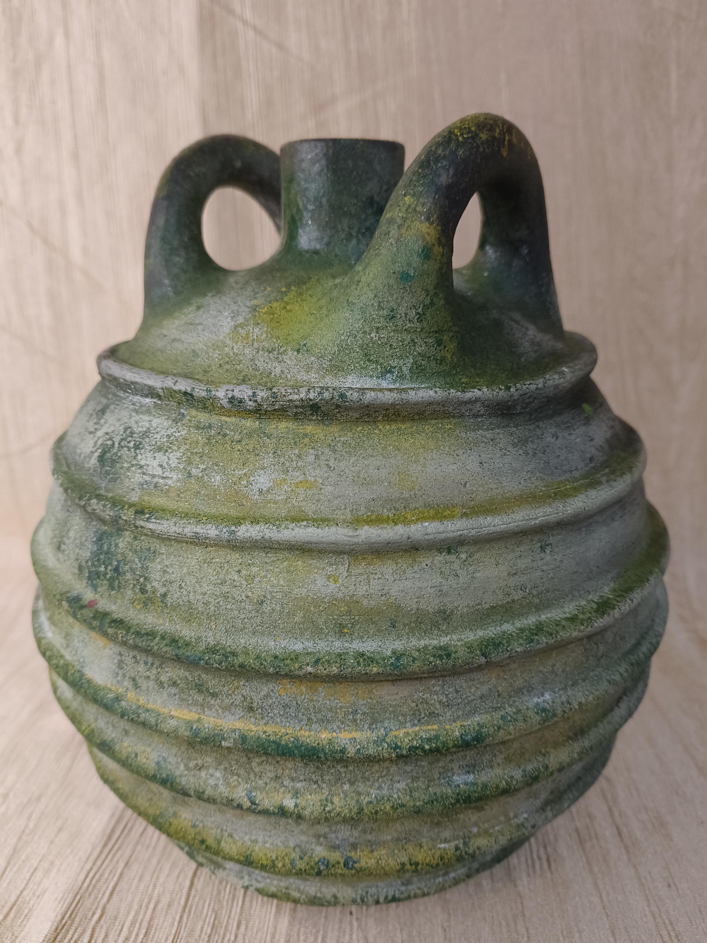 Terracotta Clay Pot, Moss Green Pot, Yellow Patina Pot, Aged Texture ...