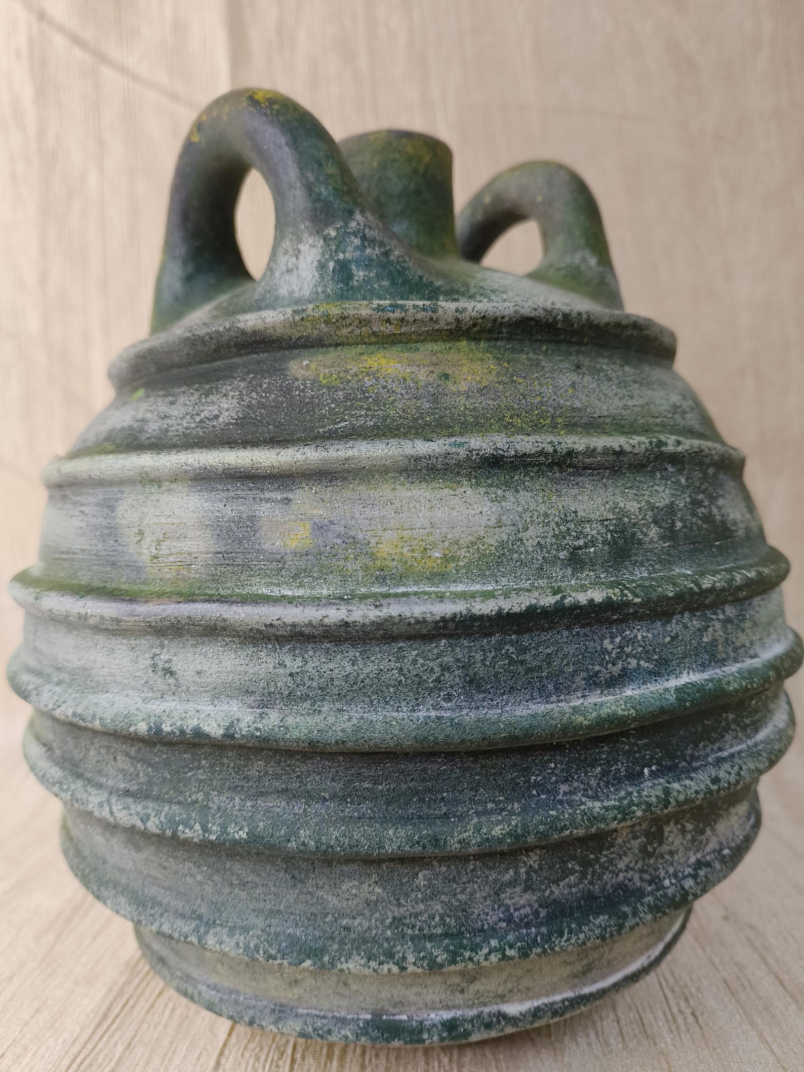 Terracotta Clay Pot, Moss Green Pot, Yellow Patina Pot, Aged Texture ...