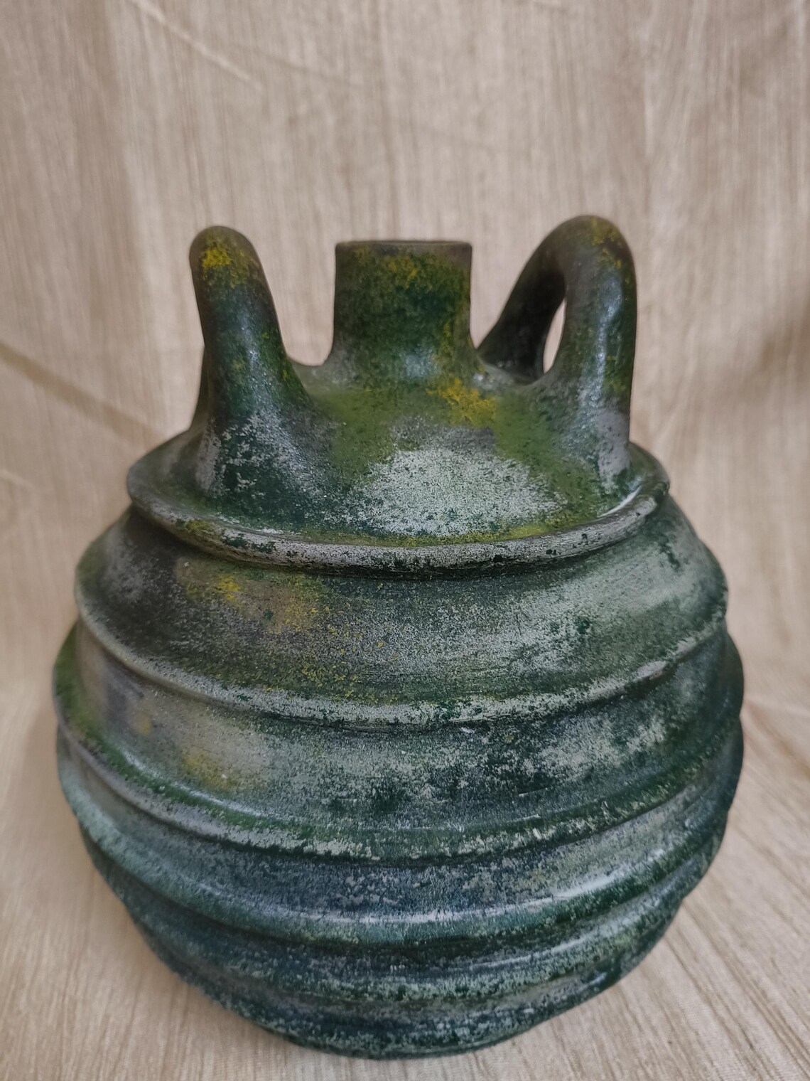 Terracotta Clay Pot, Moss Green Pot, Yellow Patina Pot, Aged Texture ...