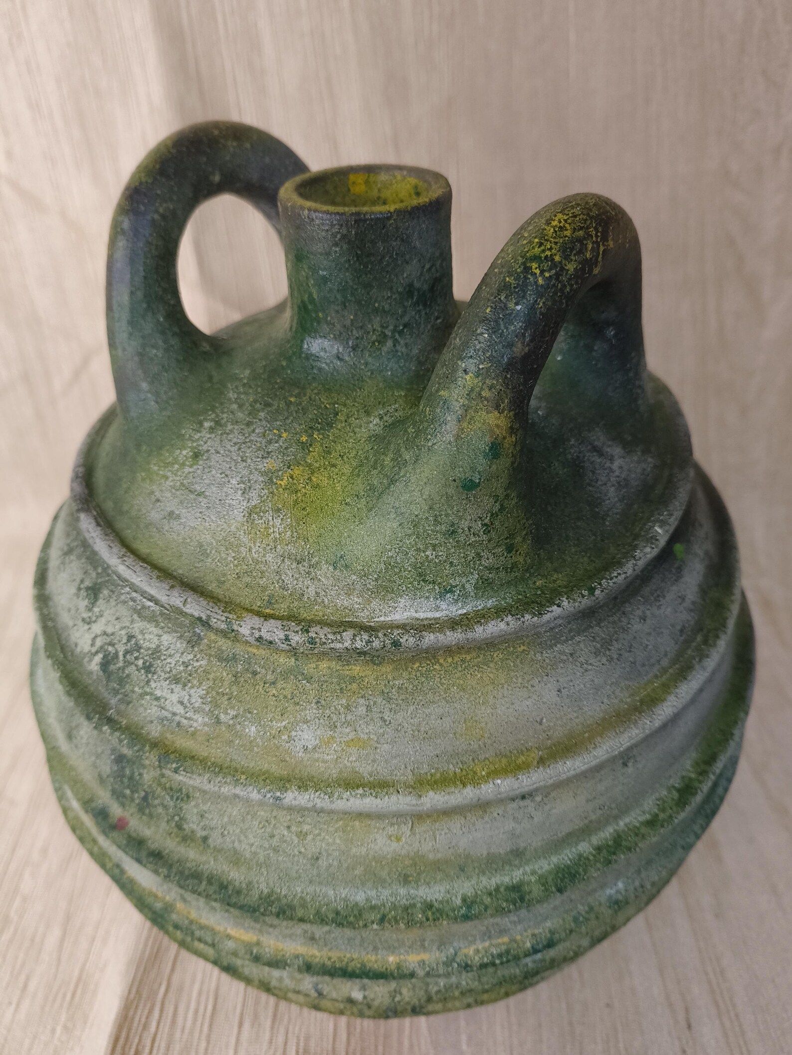 Terracotta Clay Pot, Moss Green Pot, Yellow Patina Pot, Aged Texture ...