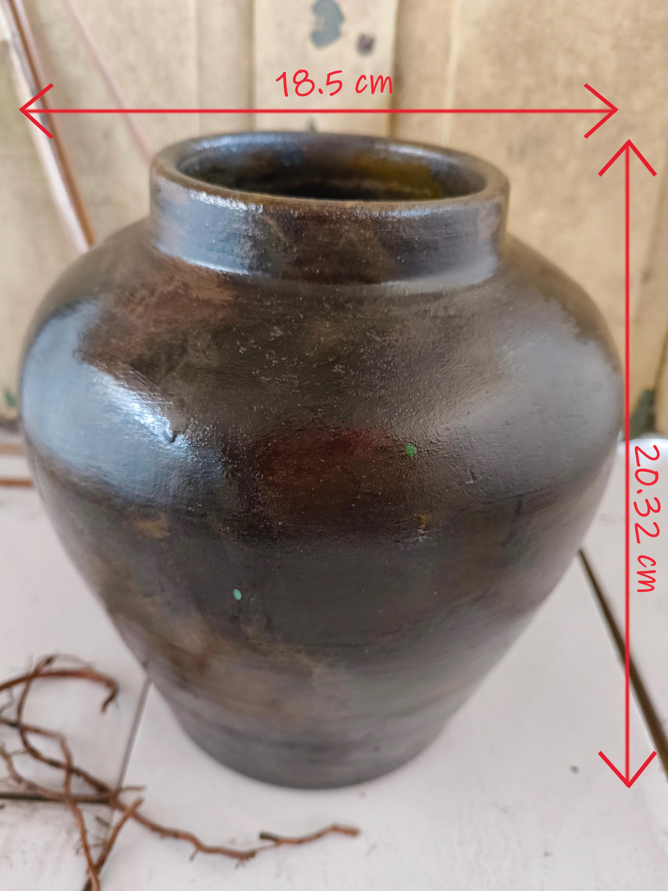 Large Antique Thai Water Jar, 19th Century Brown Glazed Pottery ...