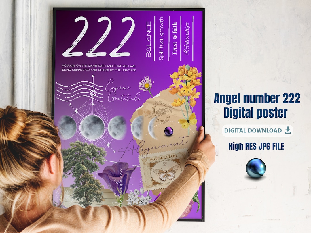 Angel Numbers Vintage Poster Printable 222, Manifestable Aesthetic Room ...