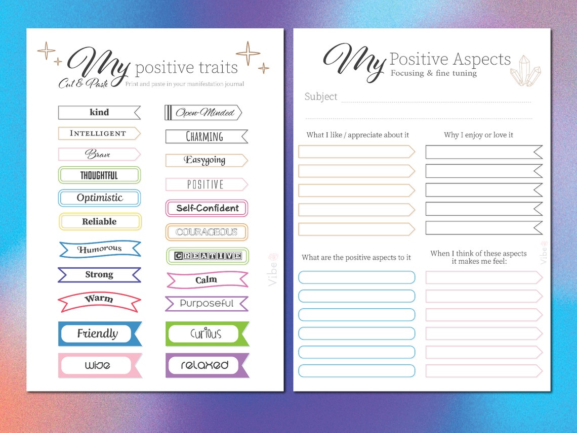 Positive Therapy Affirmation Worksheets Based on Law of Attraction ...
