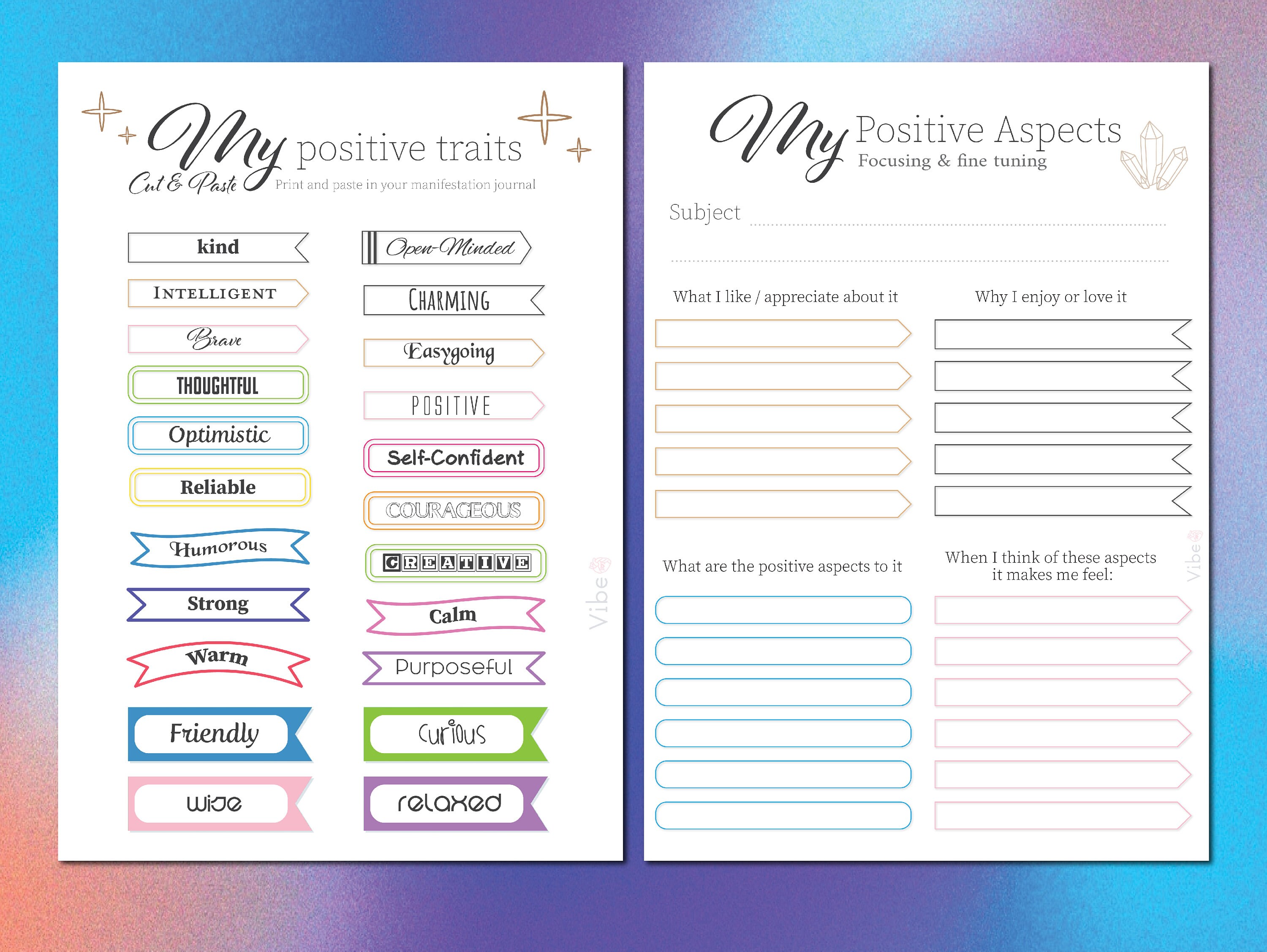 Positive Therapy Affirmation Worksheets Based on Law of Attraction ...