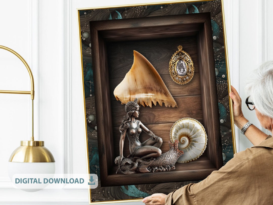 Vintage Mermaid, Shark Tooth, Coral Shell With Pearls and Pendant ...