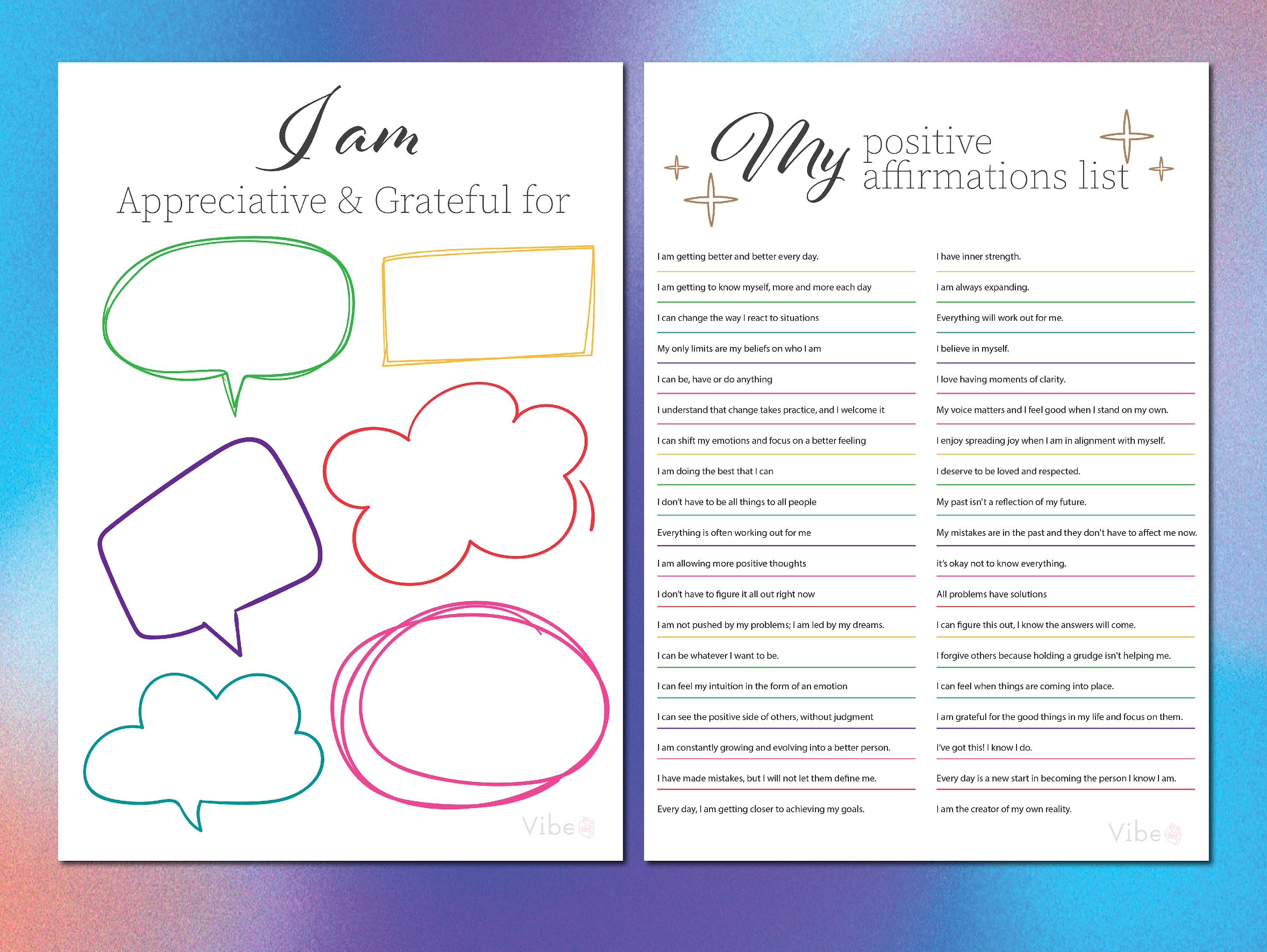 Positive Therapy Affirmation Worksheets Based on Law of Attraction ...