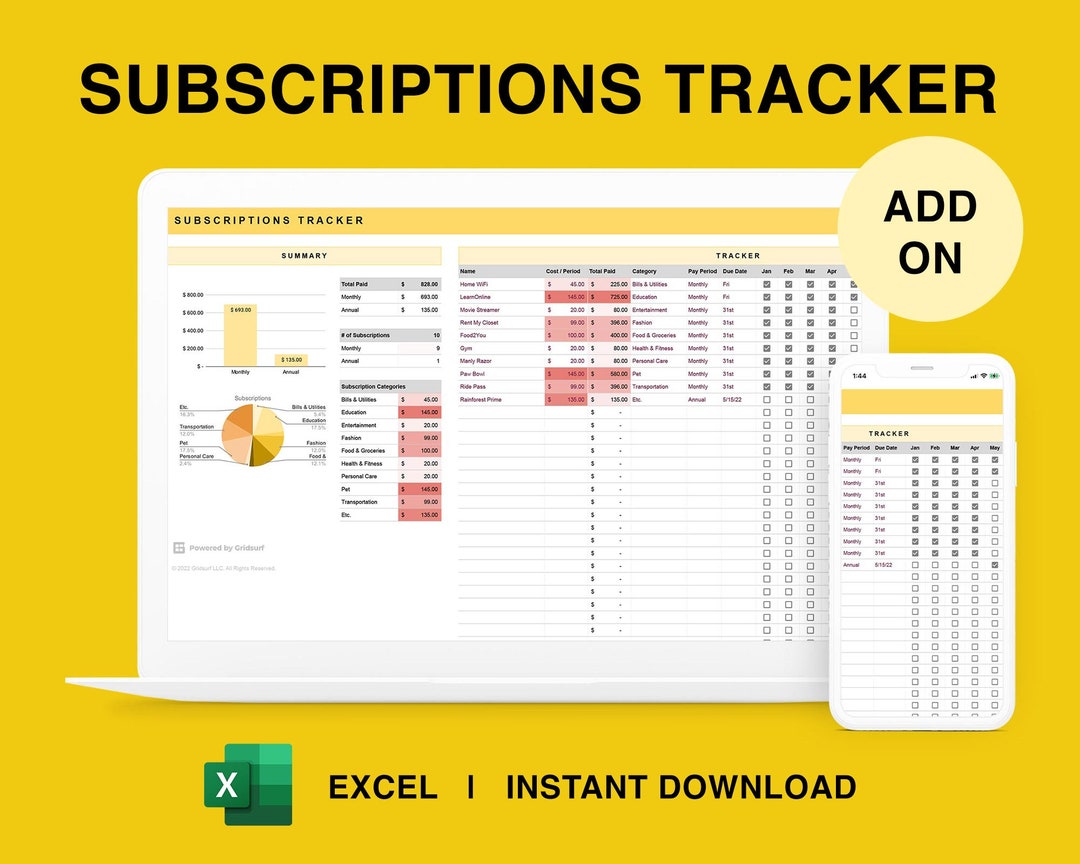 Subscriptions Tracker Excel - Etsy