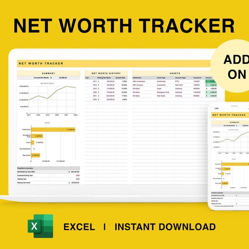 Net Worth Dashboard Excel Wealth Tracker Annual Budget Net - Etsy