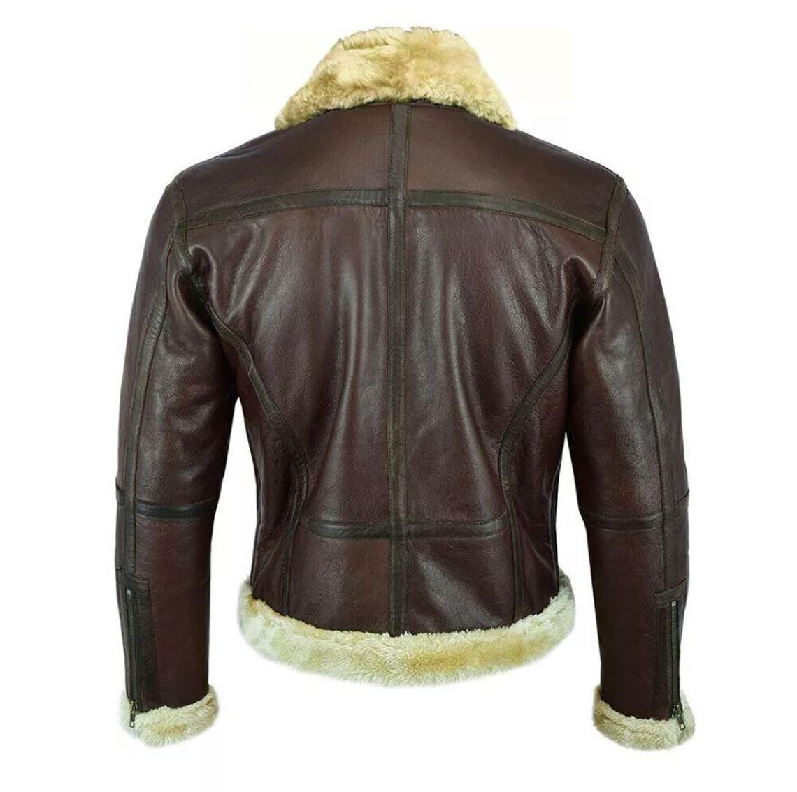 Handmade Mens B3 RAF Flight Aviator Bomber Leather Jacket Fur Collar ...