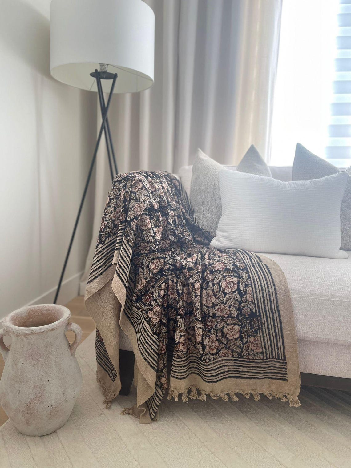Handmade Throw Handblock Print Throw Cotton Throw Blanket Tassels Hand ...