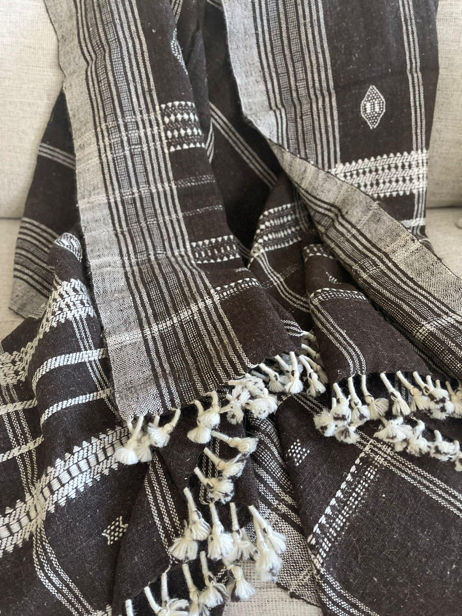 Indian Handmade Heavy Work Brown Wool Throw Blanket | Bhujodi Blanket ...