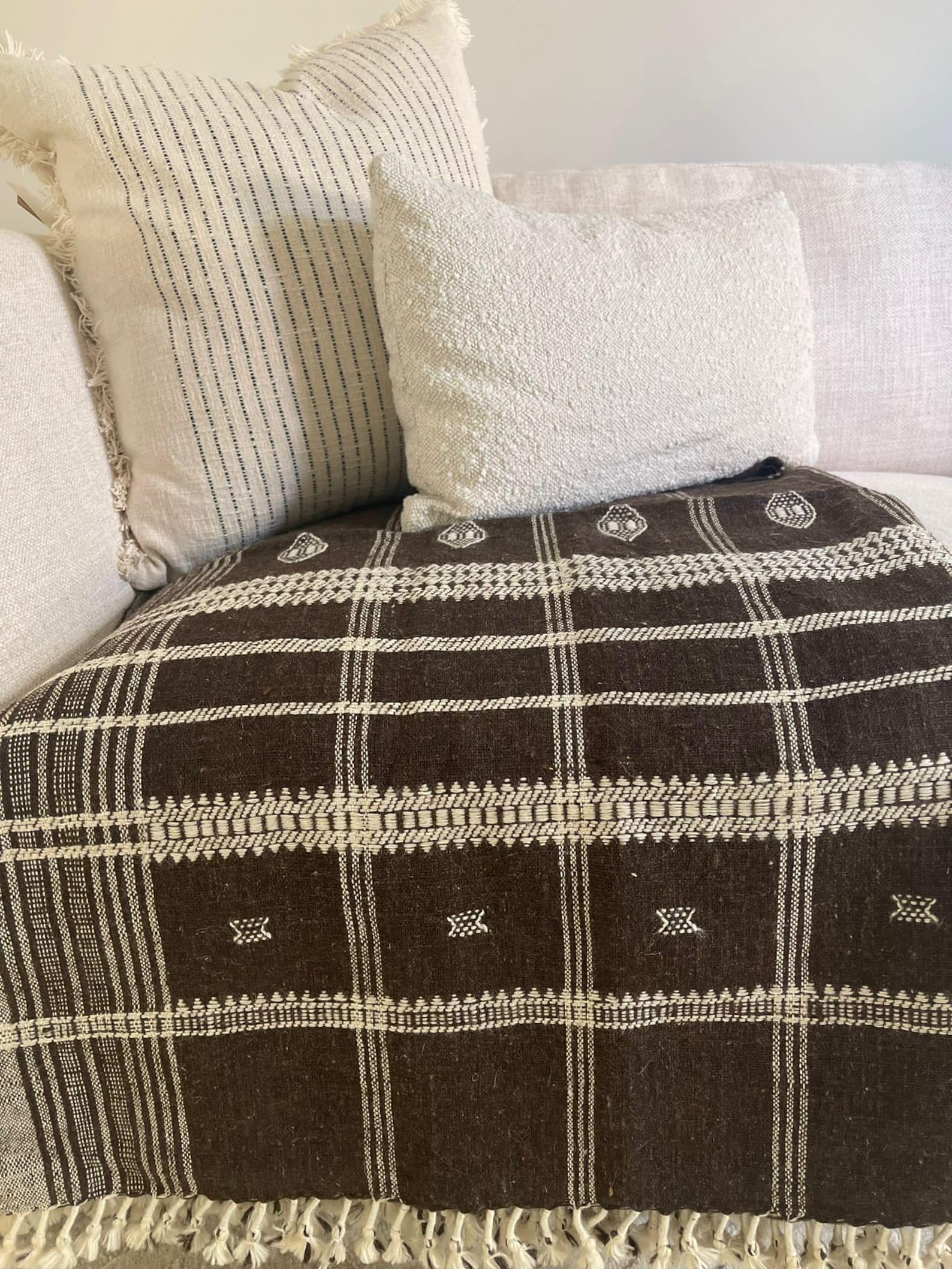 Indian Handmade Heavy Work Brown Wool Throw Blanket | Bhujodi Blanket ...