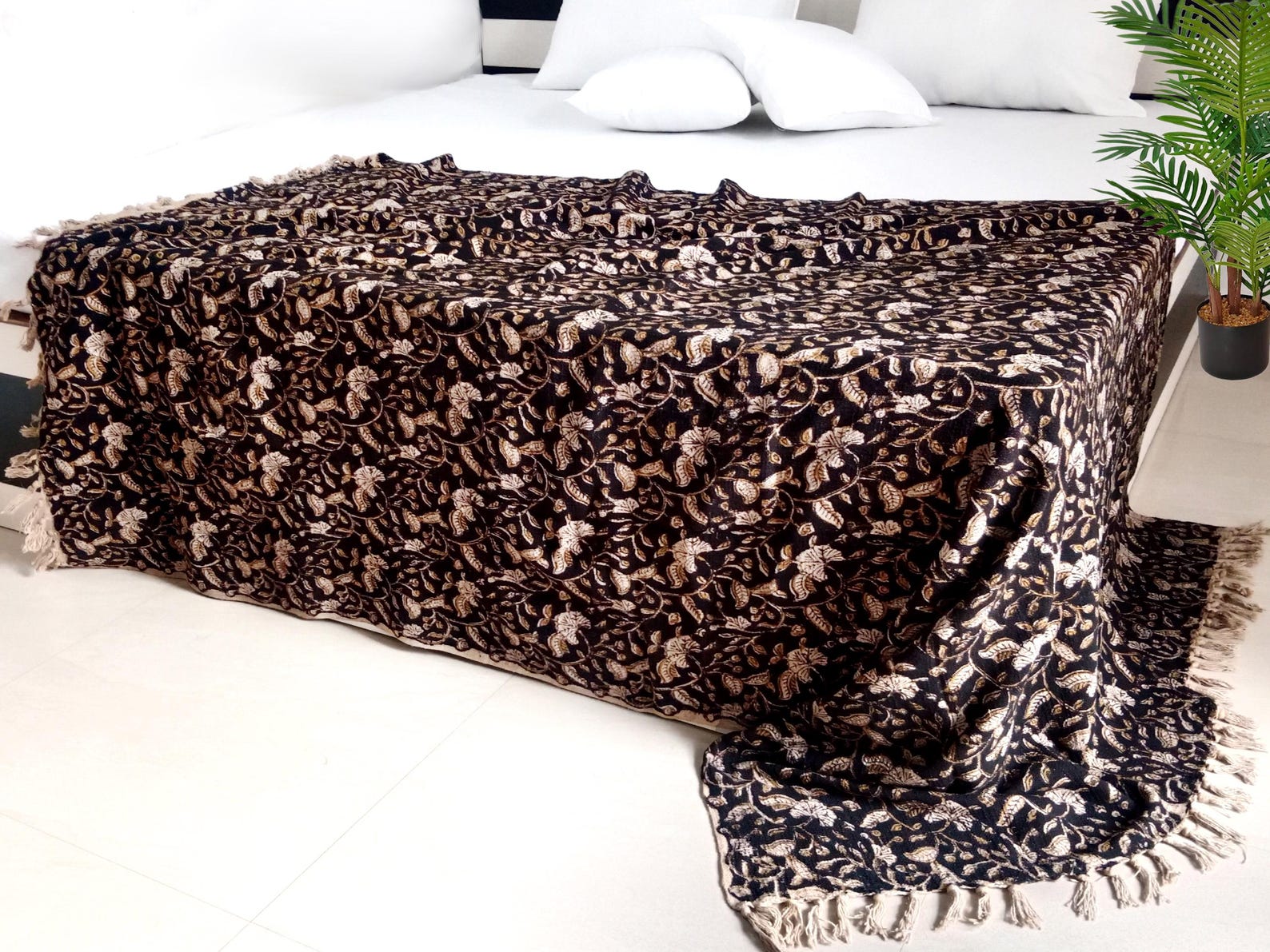 Handmade Cotton Throw Blanket Cozy Boho Blanket With Tassels ...