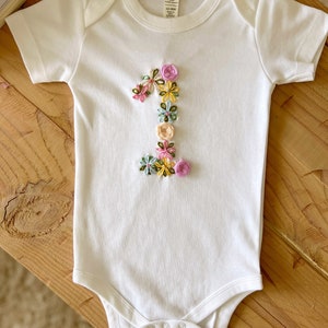Custom Initial Flower Design Embroidered Baby and Toddler Onesie - Etsy
