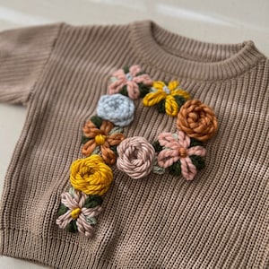 Custom Initial Flower Design Embroidered Baby and Toddler Knit Sweater ...