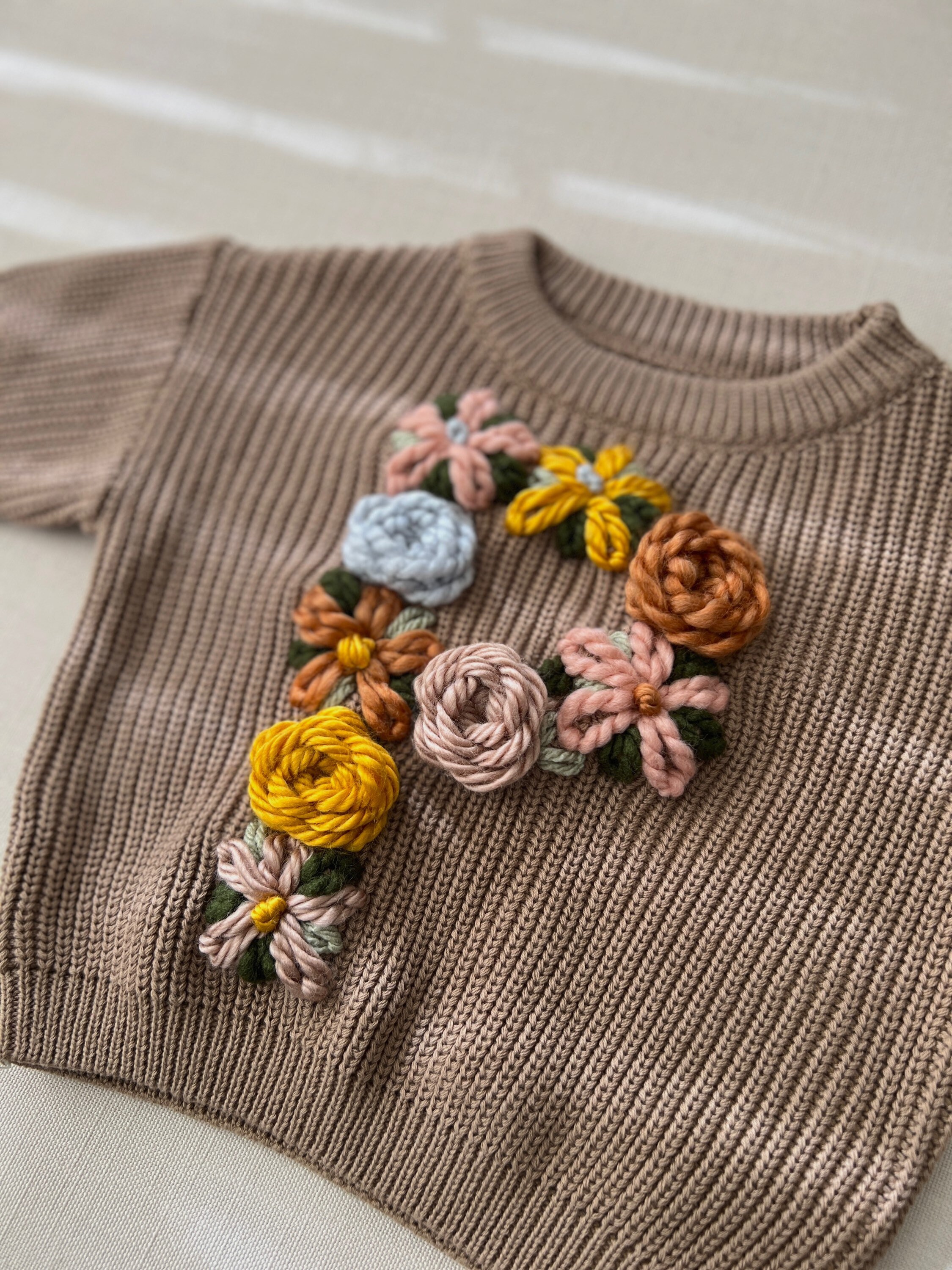 Custom Initial Flower Design Embroidered Baby and Toddler Knit Sweater ...