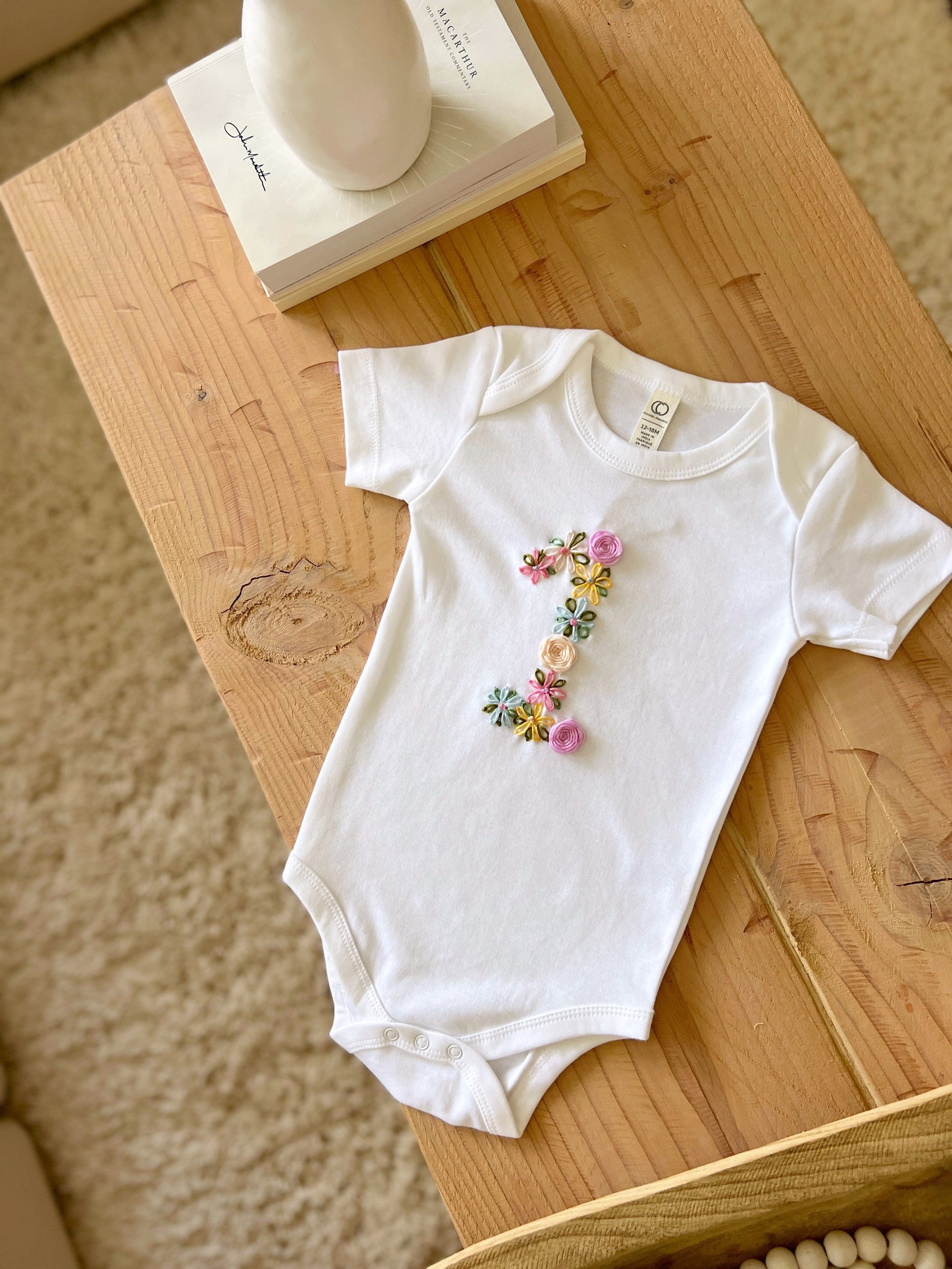 Custom Initial Flower Design Embroidered Baby and Toddler Onesie - Etsy