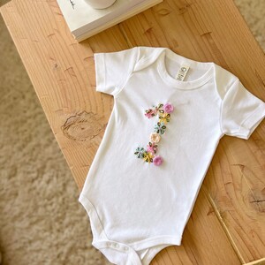 Custom Initial Flower Design Embroidered Baby and Toddler Onesie - Etsy