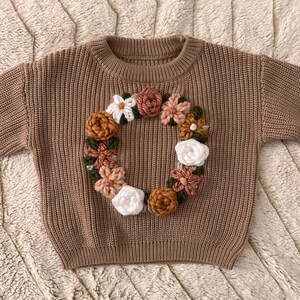 Custom Initial Flower Design Embroidered Baby and Toddler Knit Sweater ...