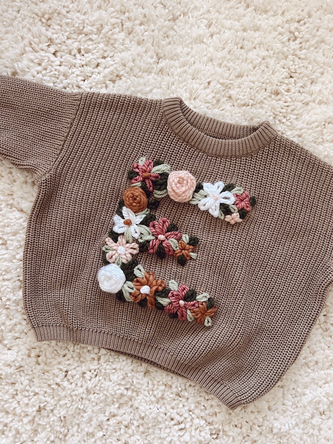 Custom Initial Flower Design Embroidered Baby and Toddler Knit - Etsy