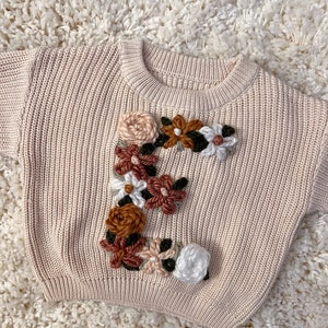 Custom Initial Flower Design Embroidered Baby and Toddler Knit Sweater ...