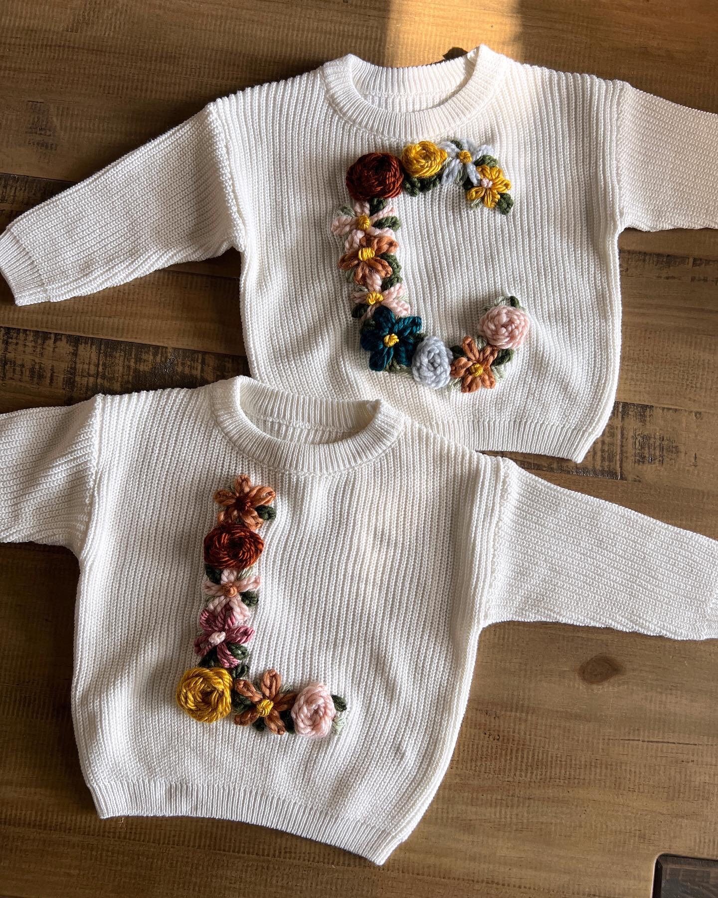 Custom Initial Flower Design Embroidered Baby and Toddler Knit Sweater ...