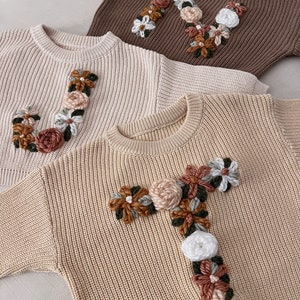 Custom Initial Flower Design Embroidered Baby and Toddler Knit Sweater ...