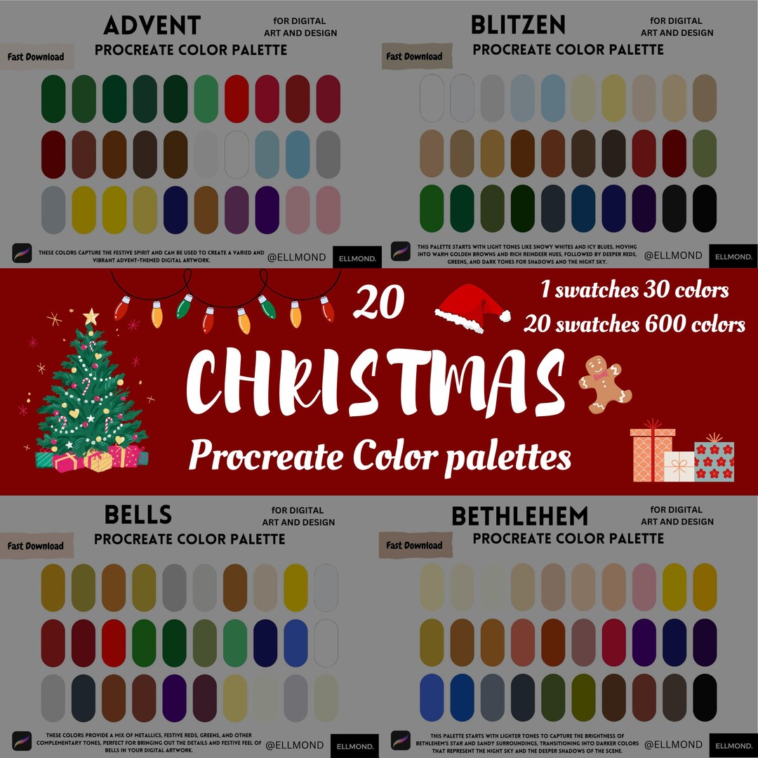 Christmas Procreate Color Palette for Christmas Digital Art Christmas ...