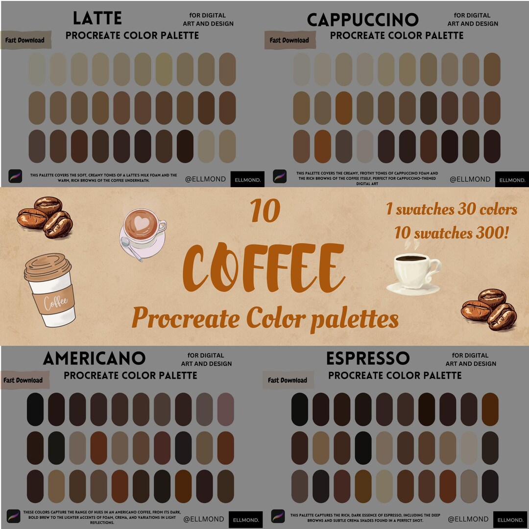 Procreate Color Palette for Coffee Digital Art | Coffee Drawing ...
