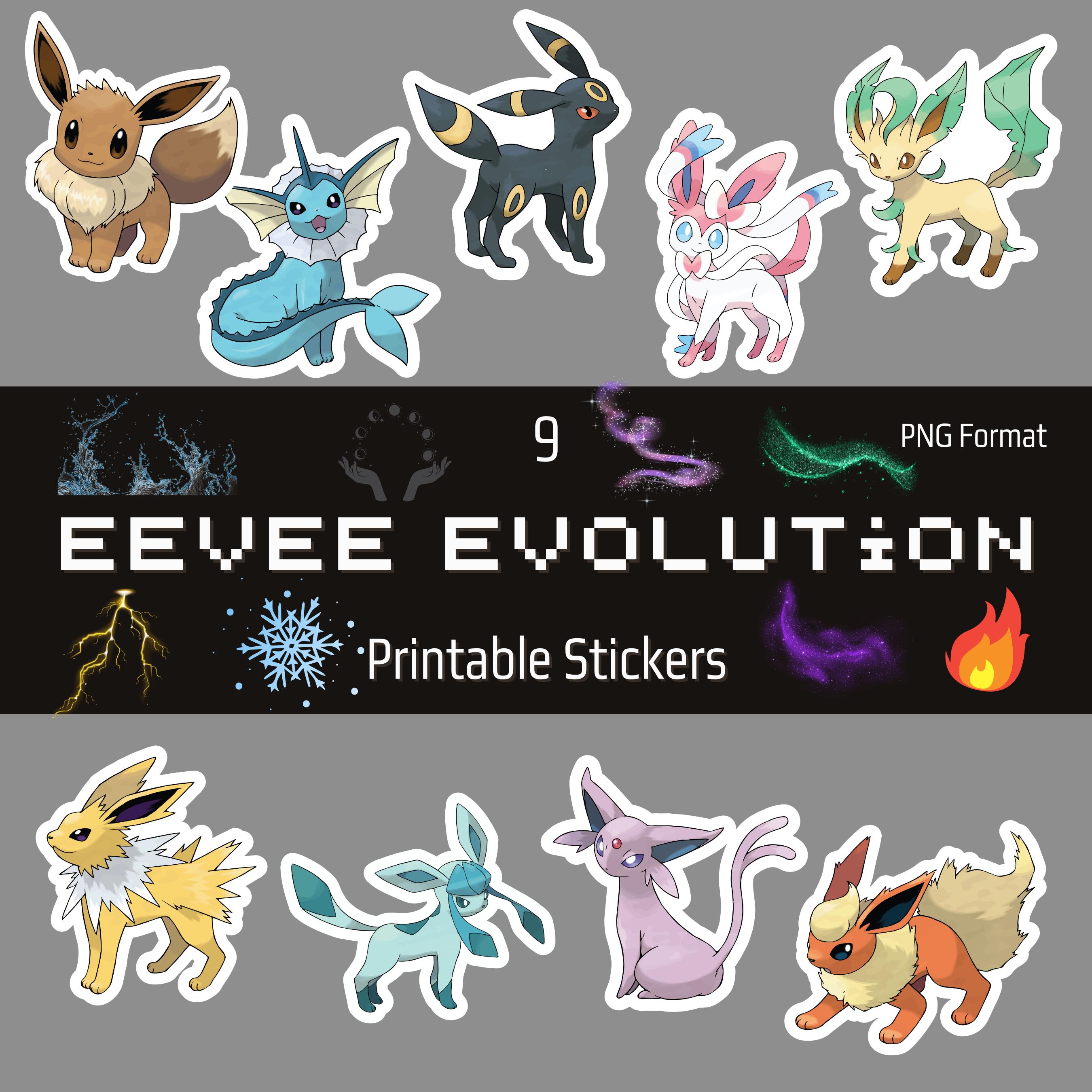 Set of 9 Pokemon Eevee Evolutions PNG Stickers | Pokemon PNG Eevee ...