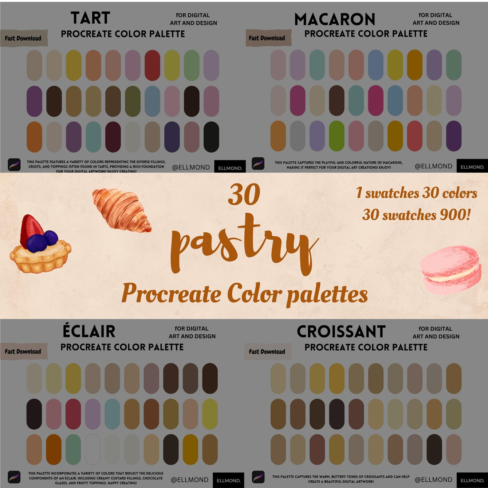 Procreate Color Palette for Pastry Digital Art | Pastry Drawing ...