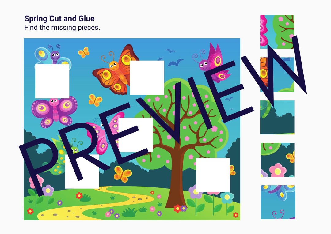 Kids Spring Puzzle Work Sheet Cut and Glue - Etsy