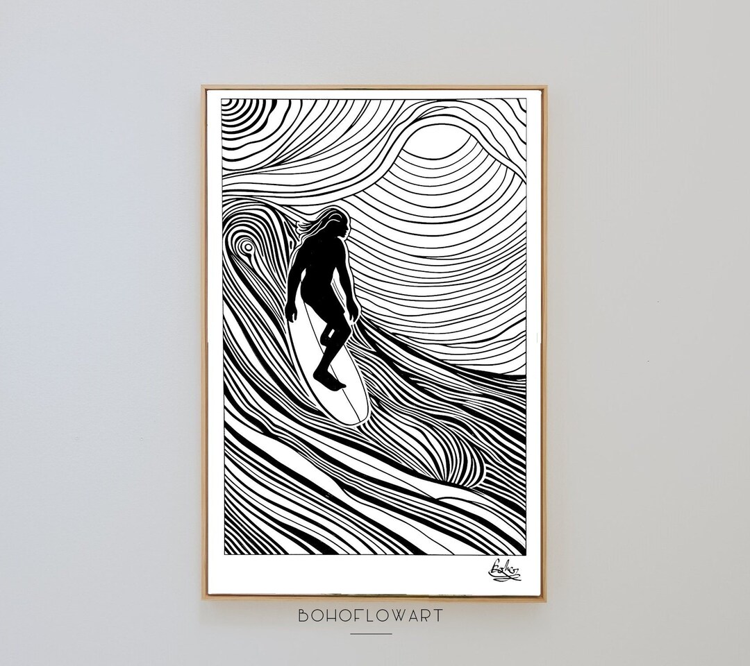 Surfing Flow. Line Art. Version VVII. Boho Artwork. Enhanced Matte ...