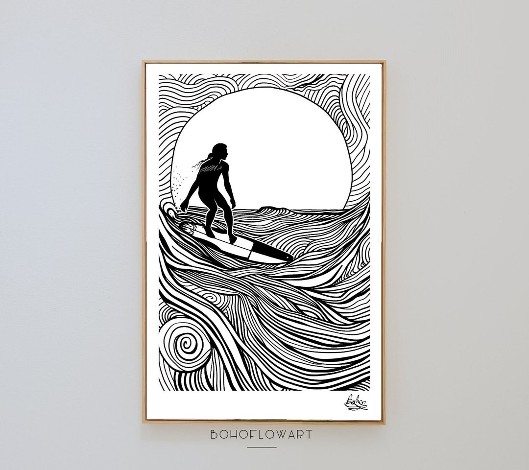 Surfing Flow. Line Art. Version VIIII. Boho Artwork. Enhanced Matte ...