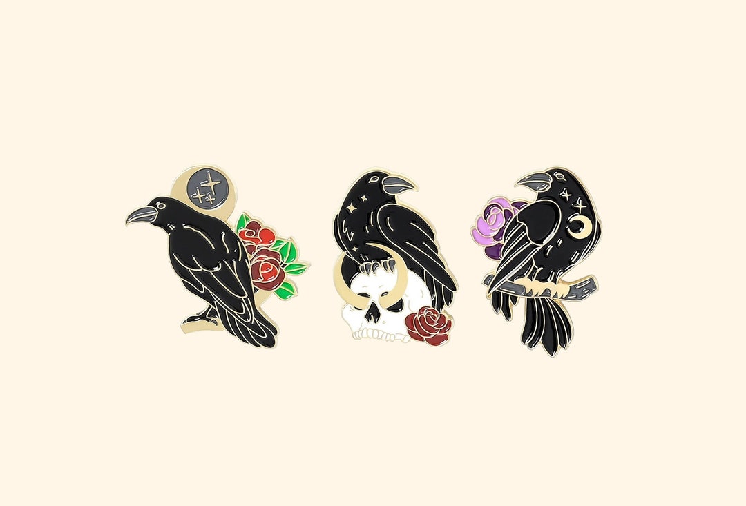 Gothic Crow Enamel Pins Custom Starry Raven Skull Punk Brooches Bag ...