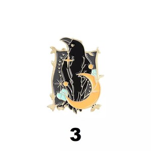 Crow Raven Enamel Pin Custom Bird Feather Moon Flowers Brooches Bag ...