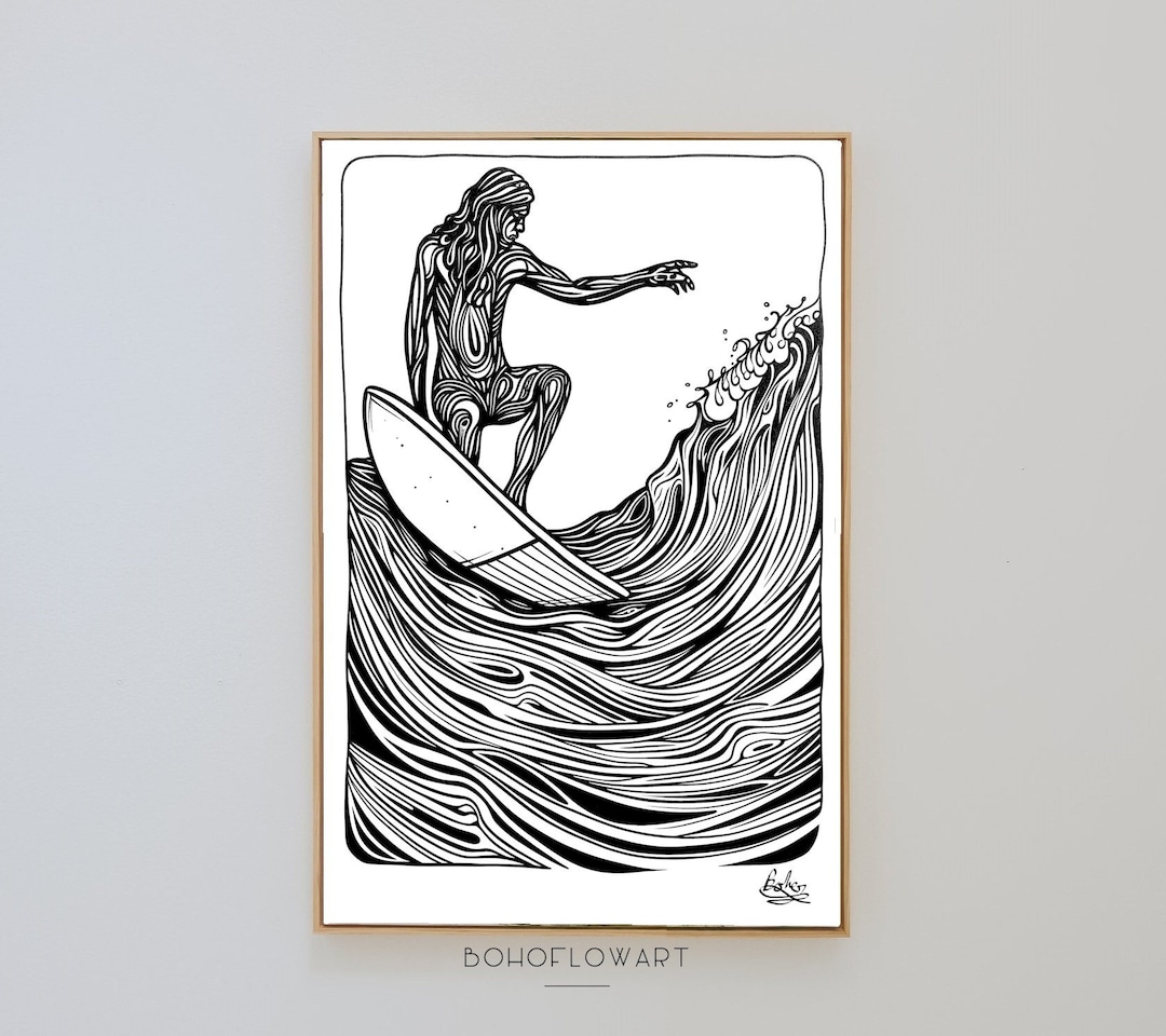 Surfing Flow. Line Art. Version VIII. Boho Artwork. Enhanced Matte ...