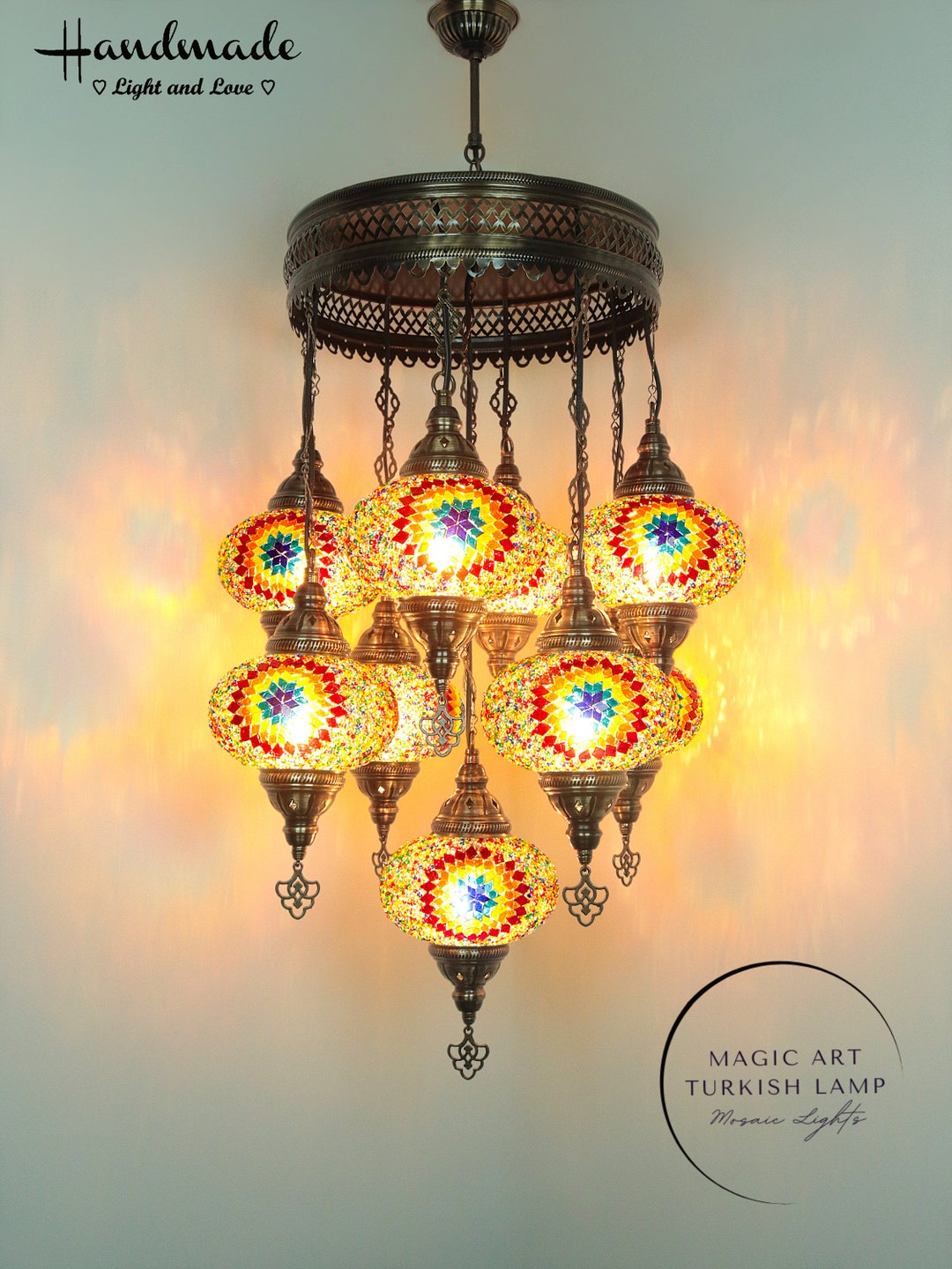 Turkish 9 Globes Hanging Light, Turkish Colorful Lantern Lamp, Turkish ...