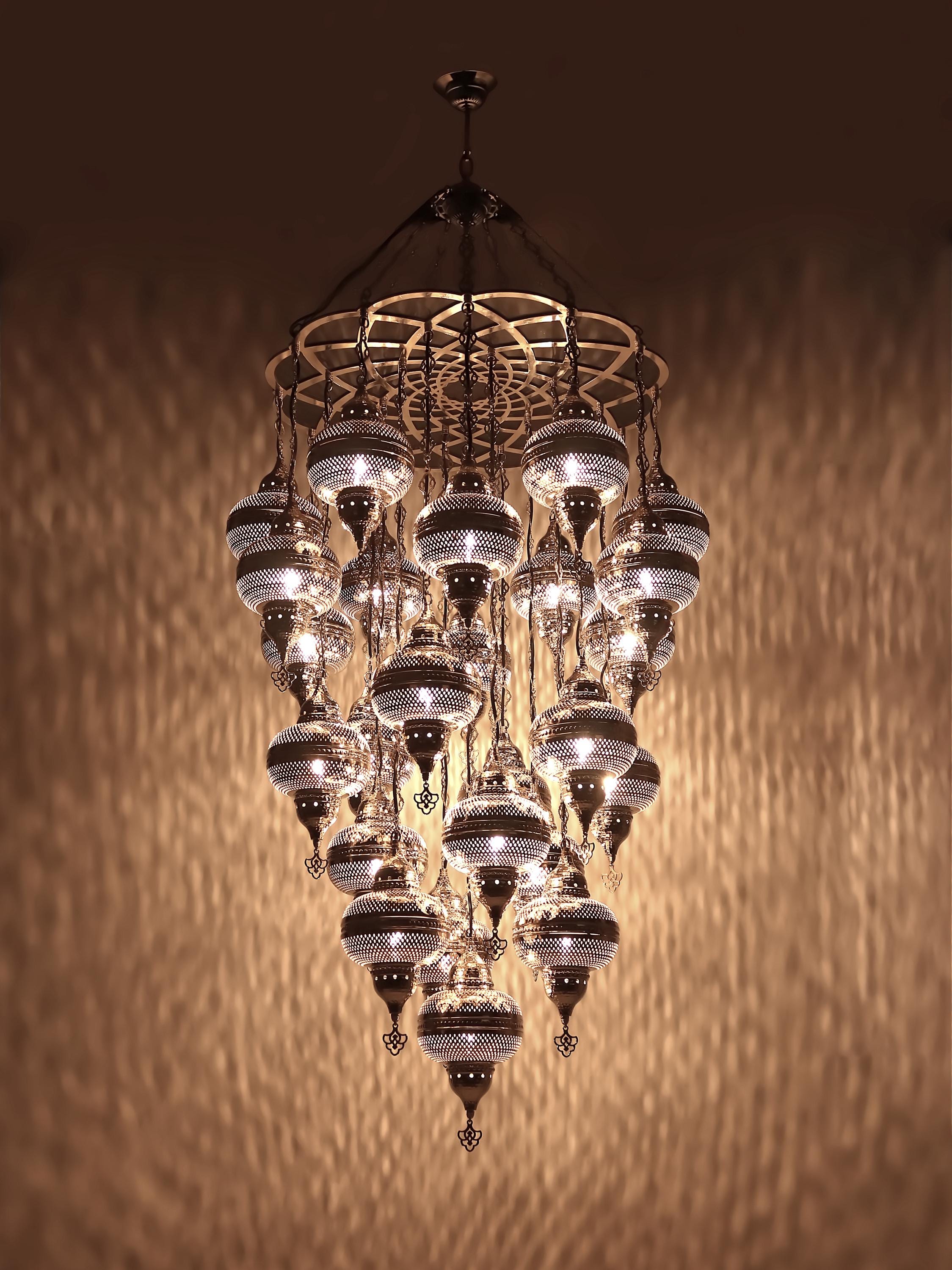 Turkish Handmade Chandelier Nickel Color 25 Globe Ceiling Light - Etsy