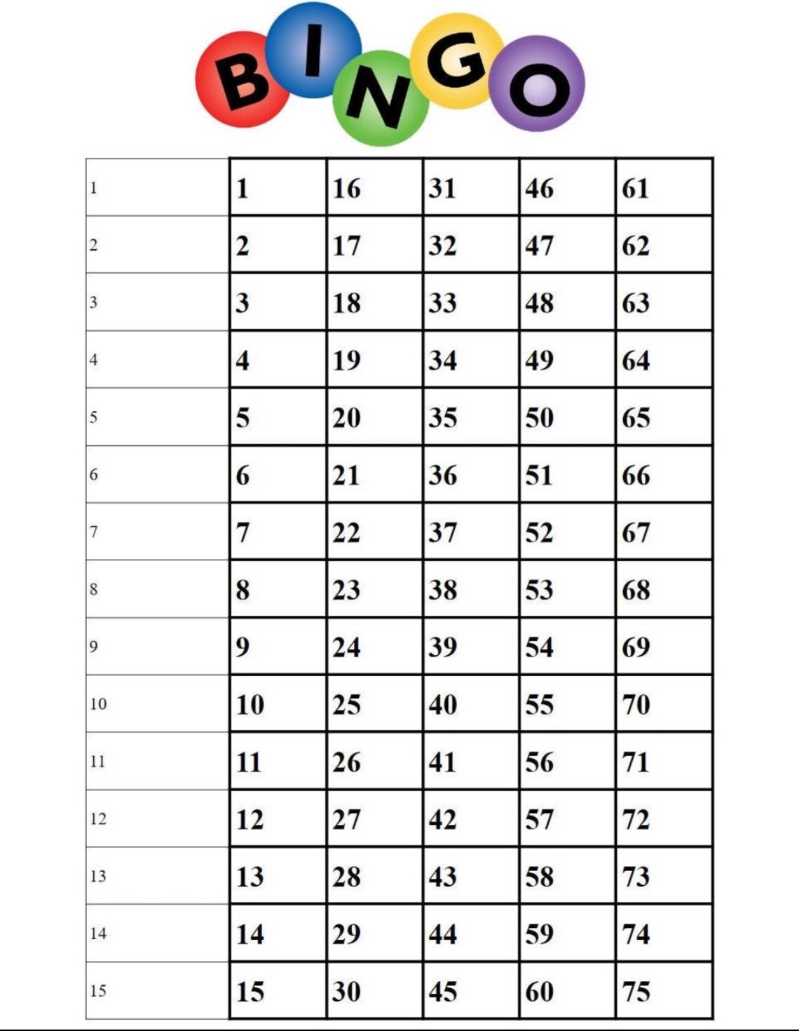 Plain 15 Line Bingo Template 75 Balls - Etsy