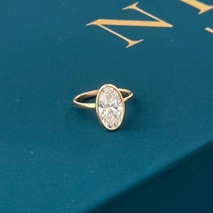 3 Carat MOVAL Lab Grown Diamond Solitaire Ring in Bezel Set / 14k ...