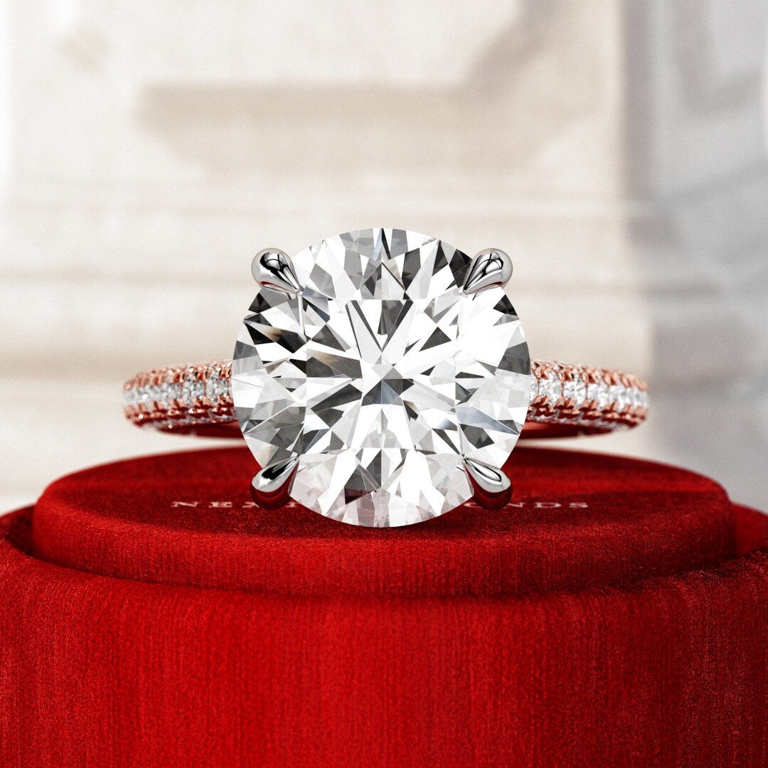 5 Carat Round Brilliant Lab Grown Diamond 3D Pave Engagement Ring / 6 ...