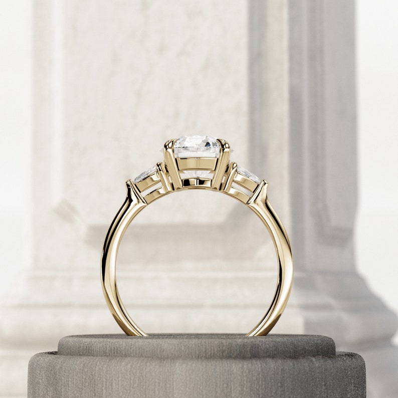 1.5 Carat Round Lab Grown Diamond Three Stone Ring / Pear & Round 3 ...
