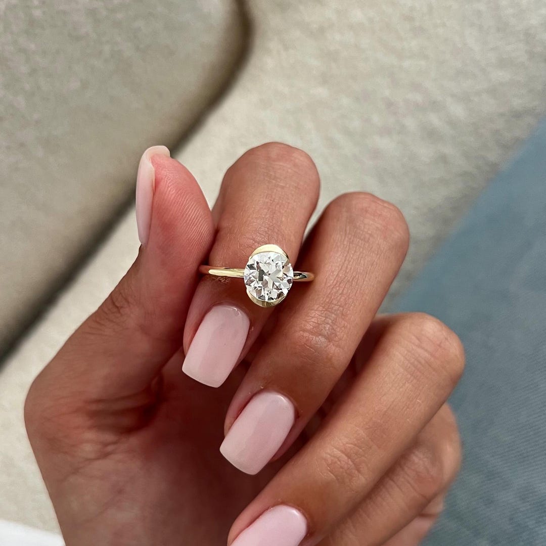 2 Carat European Cut Lab-grown Diamond Half Bezel Flush-set Solitaire ...