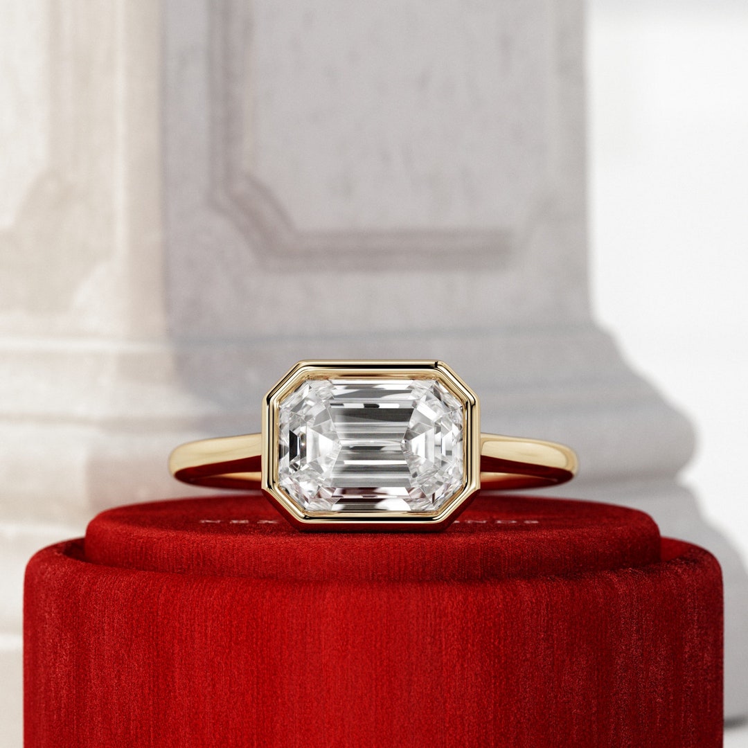 2 Carat Emerald Cut Lab Grown Diamond Ring / Emerald Diamond Bezel Set ...