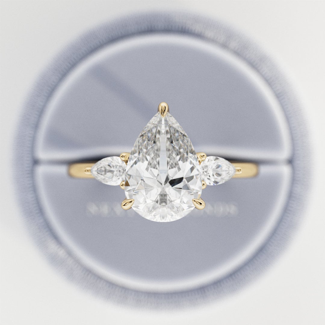 3 Carat Pear Shape Diamond Three Stone Engagement Ring / E VS1 Lab ...