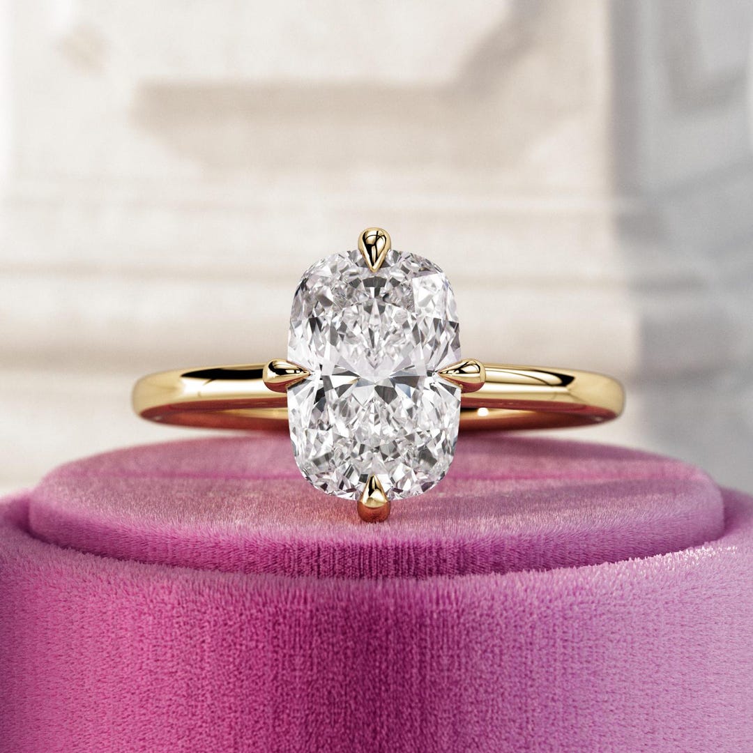 2 Carat Elongated Cushion Lab Grown Diamond E VS1 / Hidden Halo ...