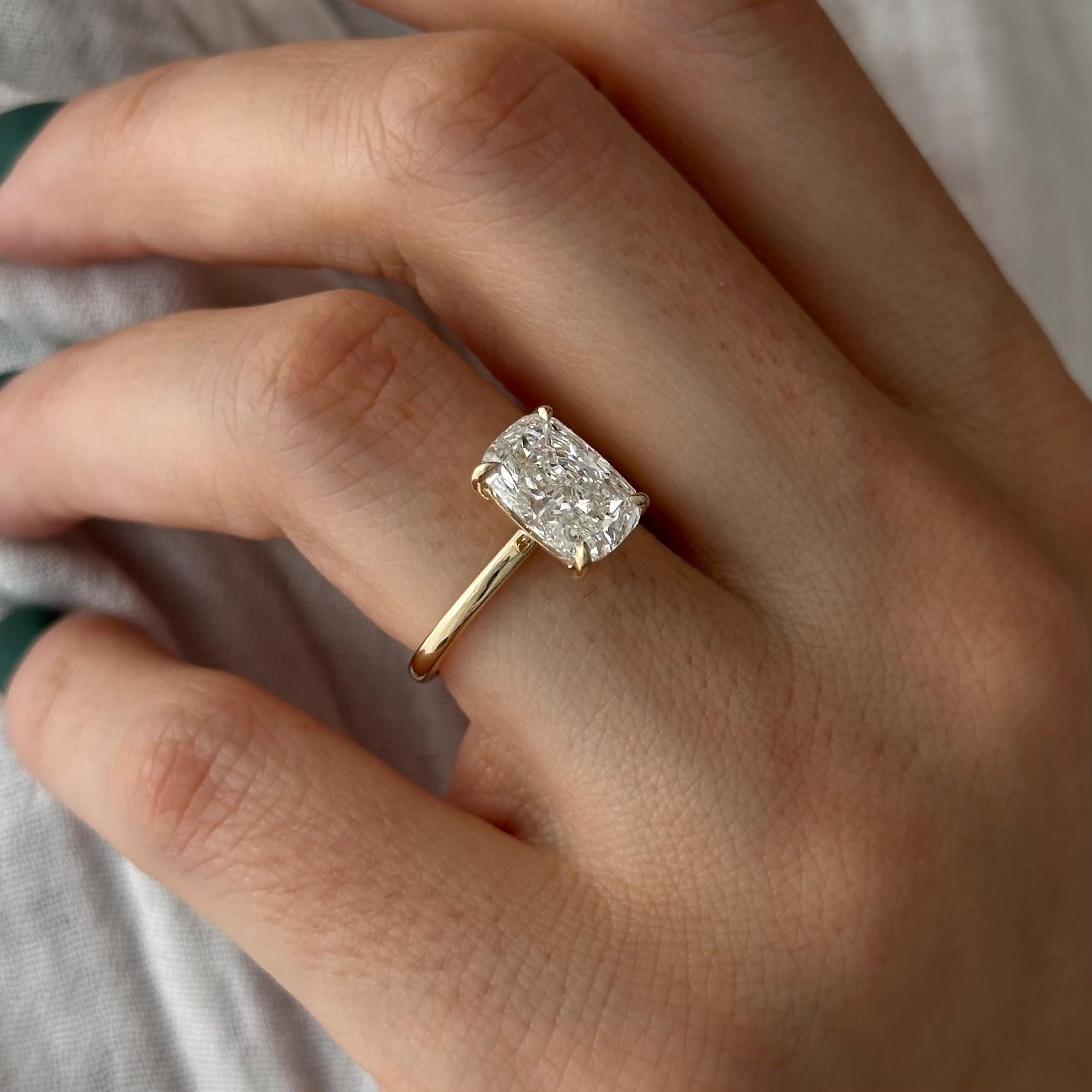 3 Carat Elongated Cushion Lab Grown Diamond High Set Engagement Ring ...